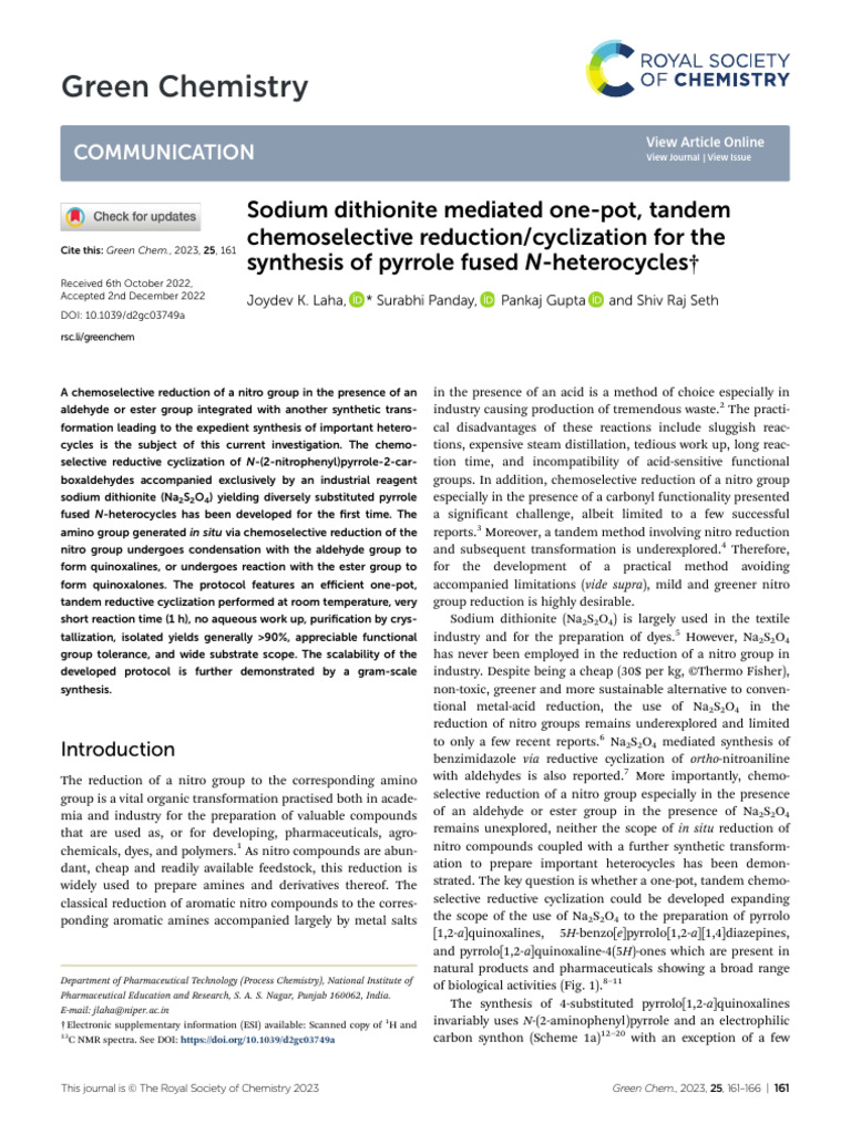 4juli-Nitro Reduction Using Dithionite | PDF | Chemistry | Organic ...