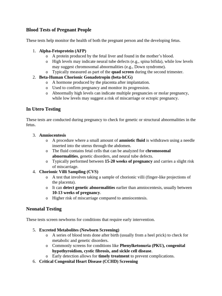 Essential Blood Tests for Pregnancy Health | PDF | Pregnancy | Miscarriage