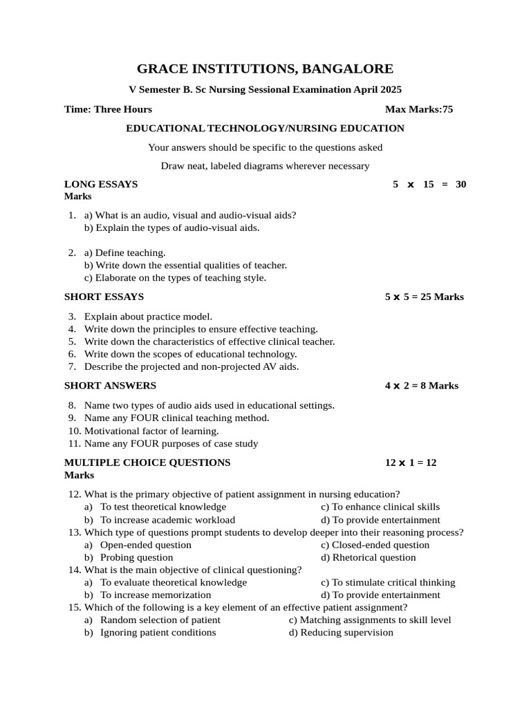 5th Sem Question Paper 2 | PDF | Educational Technology | Nursing