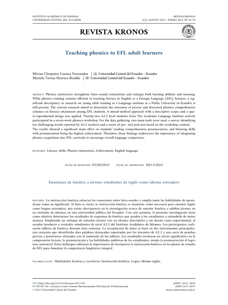 Teaching Phonics To EFL Adult Learners | PDF | Phonics | English As A ...