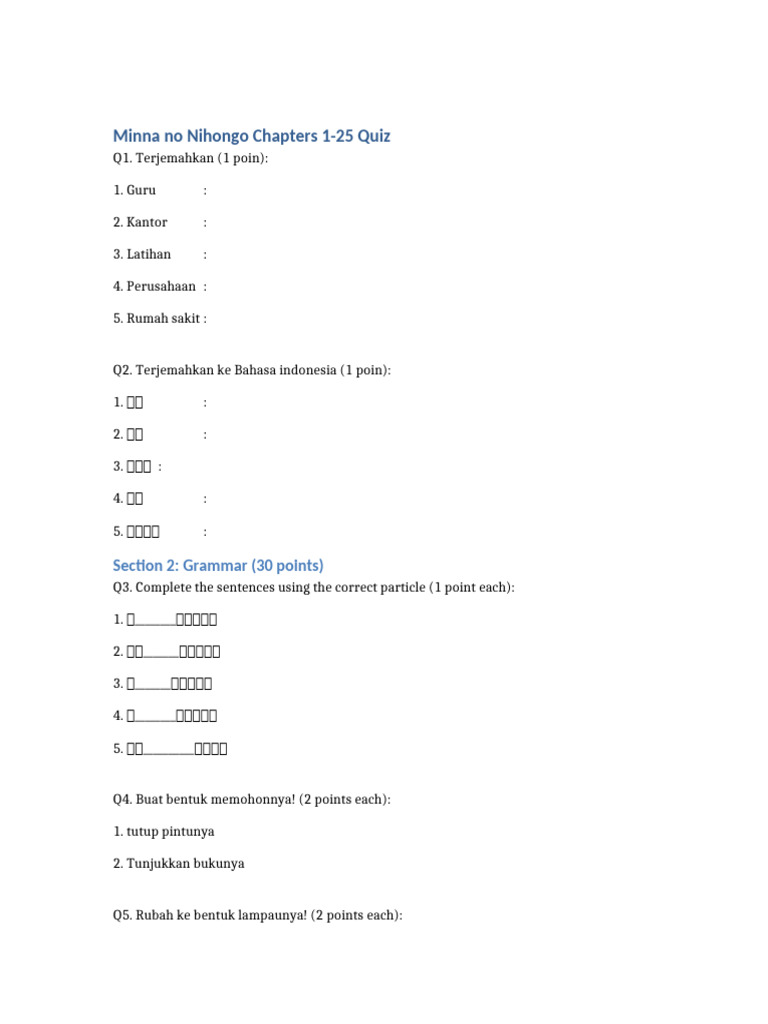 Minna No Nihongo Quiz | PDF