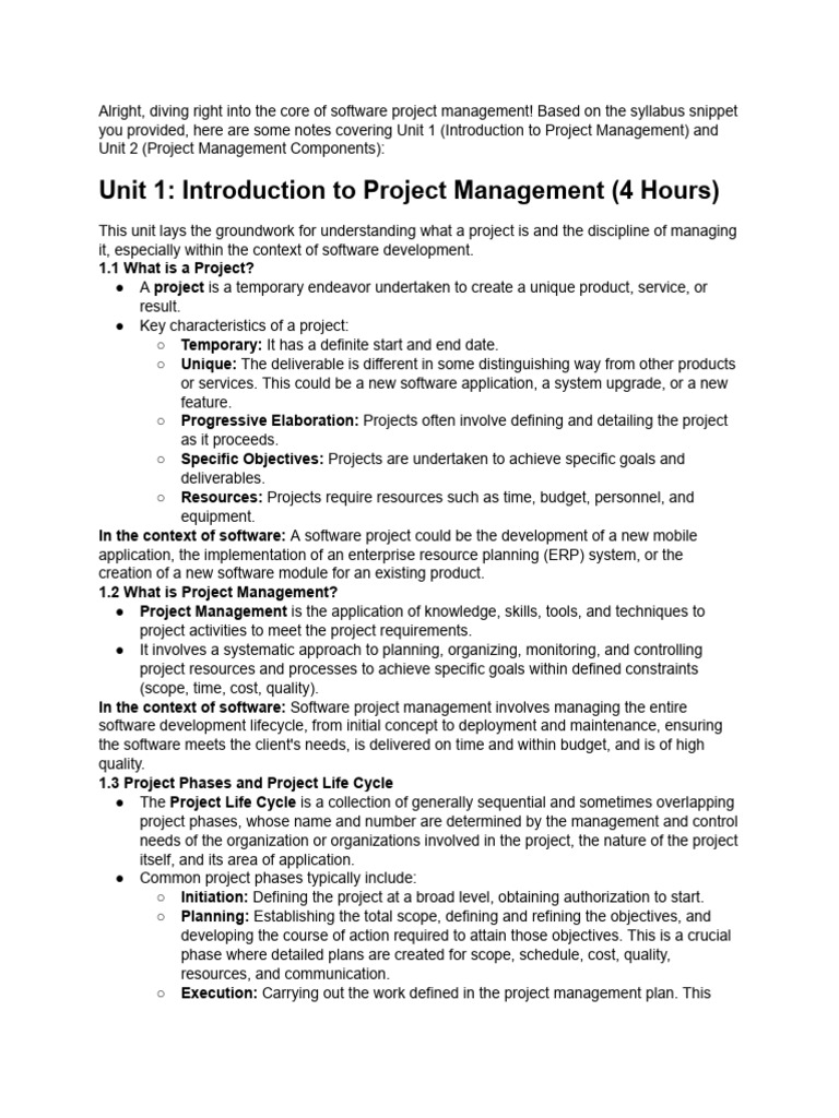 Unit 1 and 2 Notes in Software Project Management | PDF | Project ...