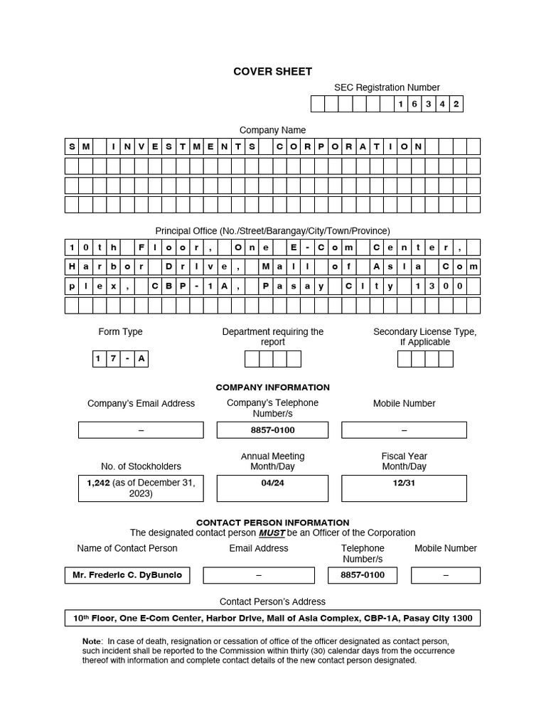 SM Investments Corporation - SEC Form 17-A (Annual Report) As of 31 ...