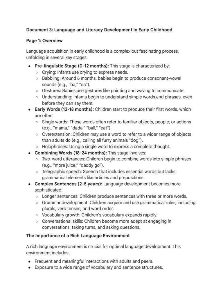 Language and Literacy Development in Early Childhood | PDF | Language ...