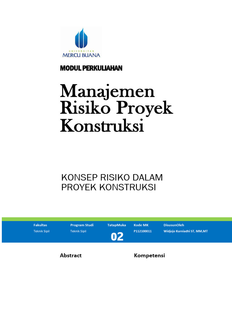 02 Modul Manajemen Risiko Proyek Konstruksi | PDF | Risk | Risk Management