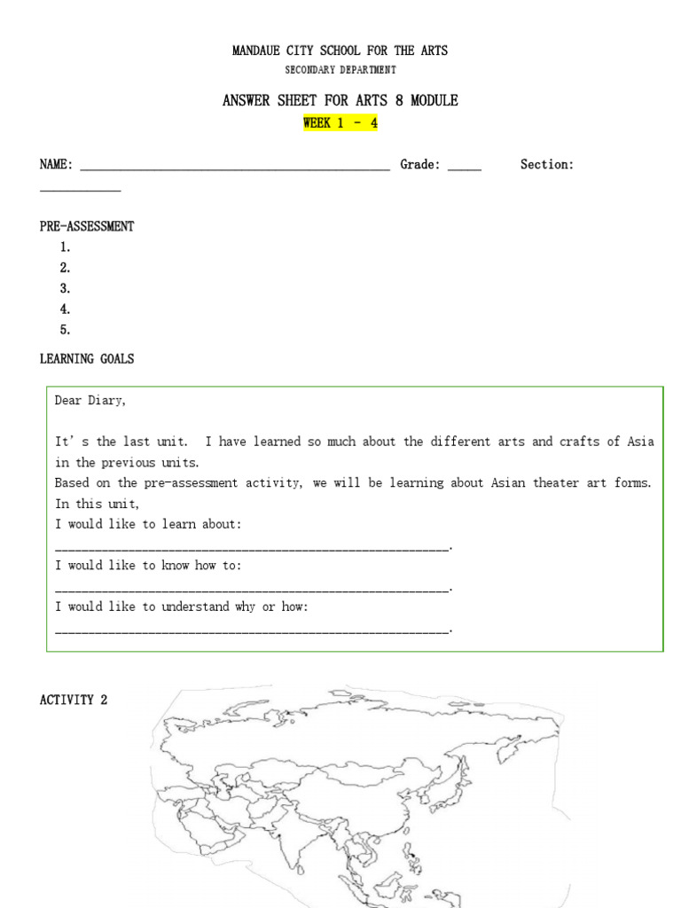 Answer-sheet-Art8 q4 Week1 4 | PDF