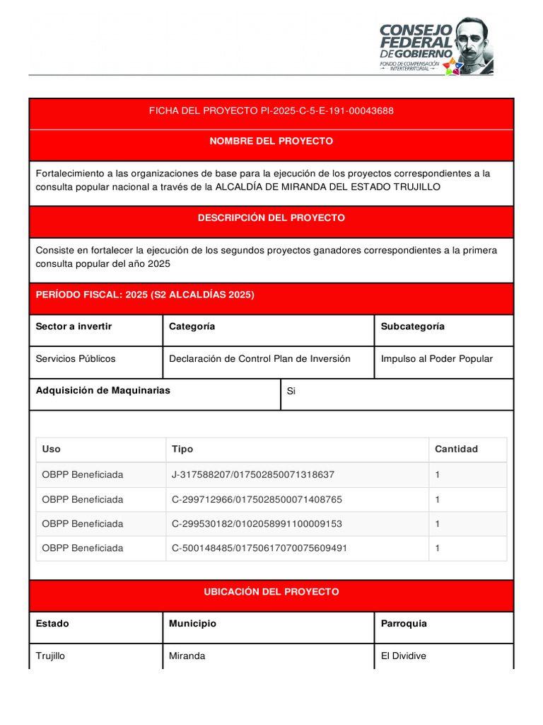 Ficha Del Proyecto Pi-2025-C-5-E-191-00043688 | PDF