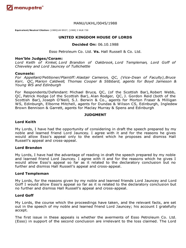 Esso Petroleum Co LTD Vs Hall Russell and Co LTD ...