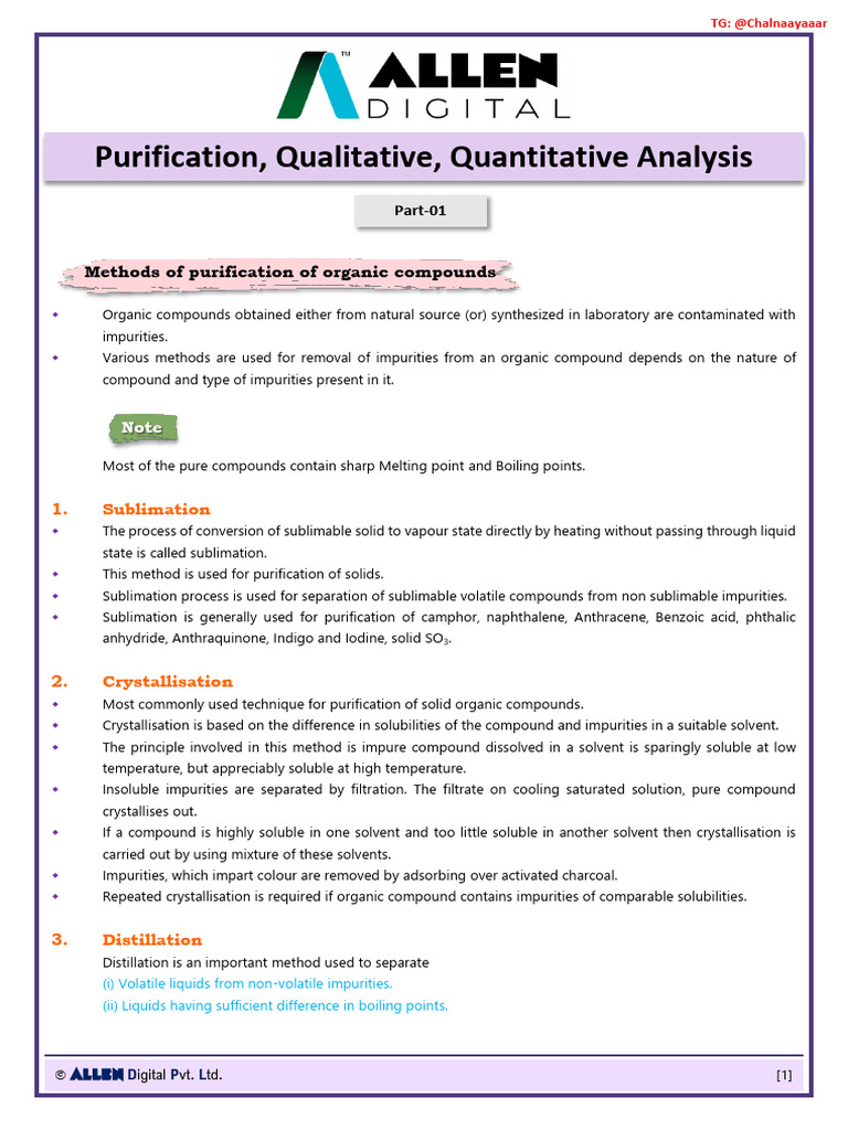 PURIFICATION, QUALITATIVE, QUANTITATIVE ANALYSIS ALL SHEET | PDF | Chromatography | Thin Layer ...