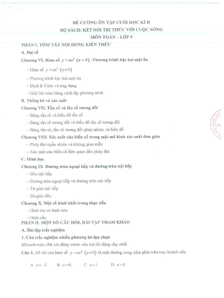 De Cuong Cuoi Ki 2 Toan 9 Nam 2024 2025 Truong Thcs Tho Loc Ha Noi | PDF