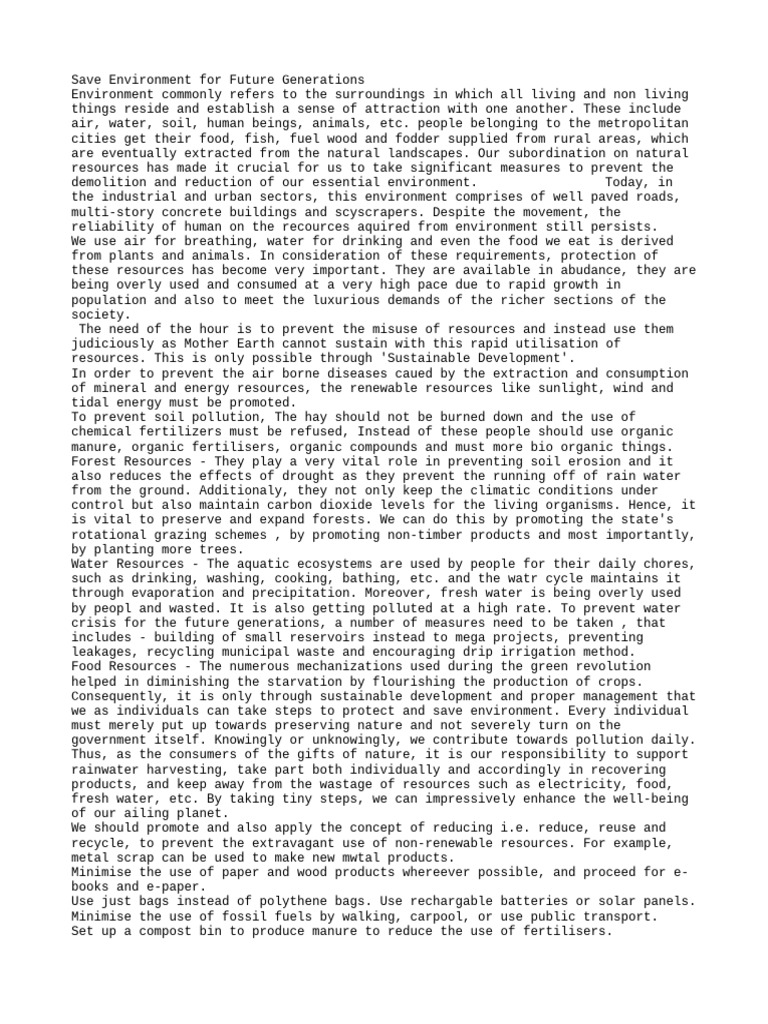 Utkarsh - Save Environment For Future Generations Cbse Project | PDF | Climate Change | Water