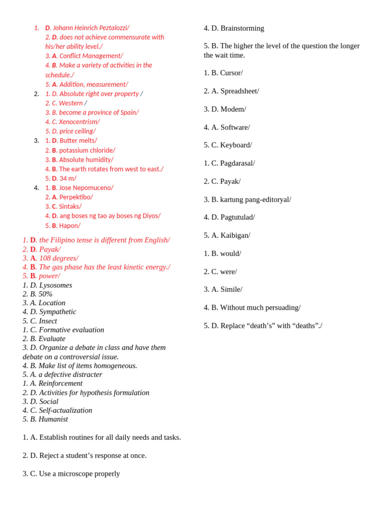 (Prof. Ed and Gen. Ed.) Let Reviewer With Ans. Key | PDF | Learning ...