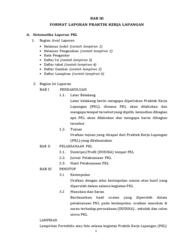 Format Laporan PKL Bab III | PDF