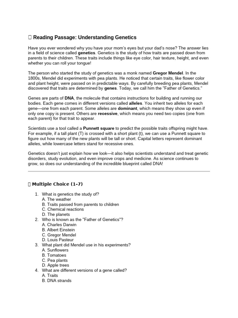 Valentino Almaraz - ? Reading Passage - Understanding Genetics | PDF ...