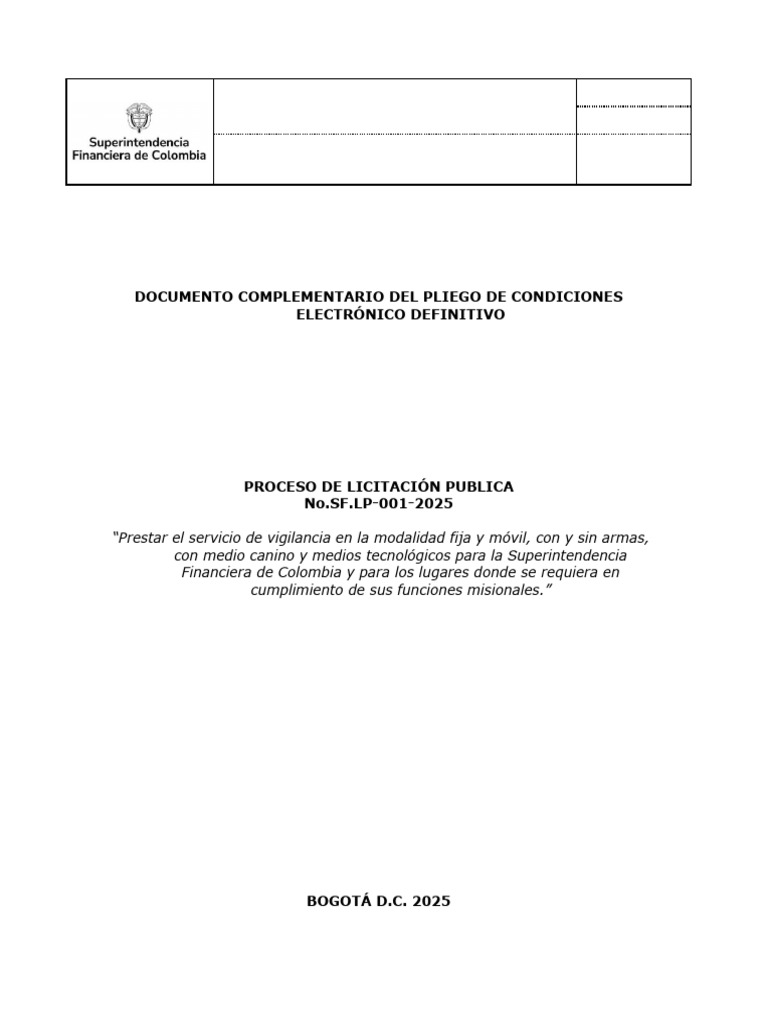 Documento Complementario Pliego Definitivo Vigilancia | PDF