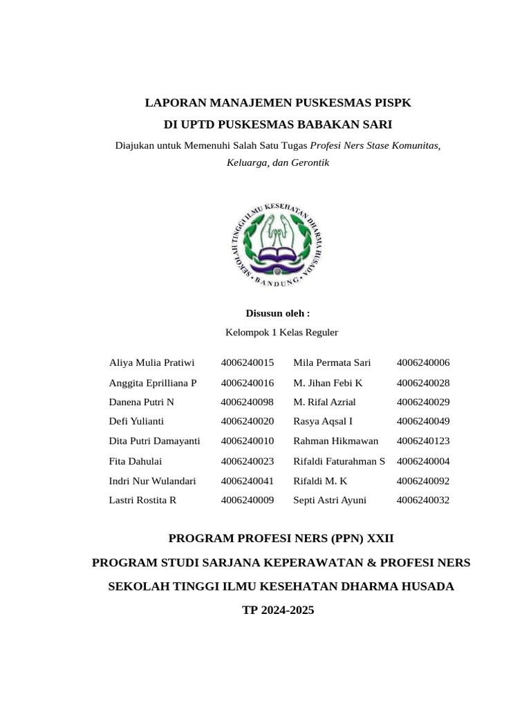 LAPORAN MANAJEMEN PUSKESMAS PISPK KELOMPOK 1-1 | PDF