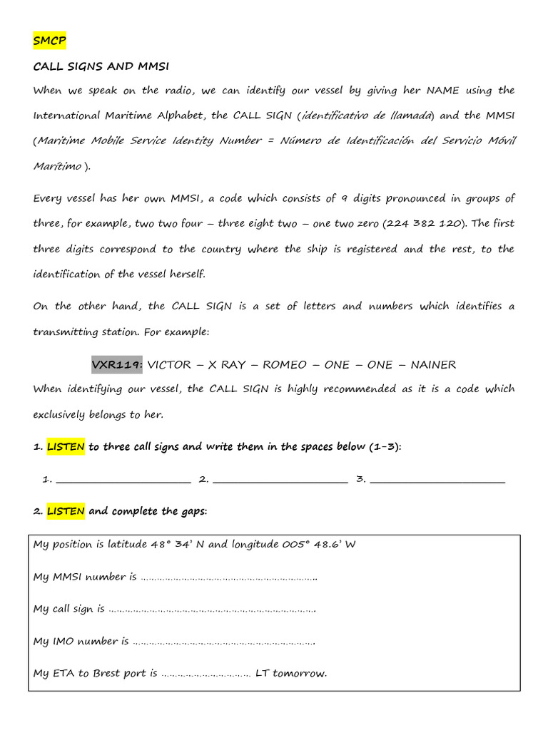SMCP - Call Signs and MMSI | PDF | Telecommunications | Radio