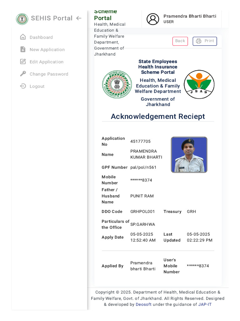 Acknowledgement - State Employees Health Insurance Scheme Portal | PDF