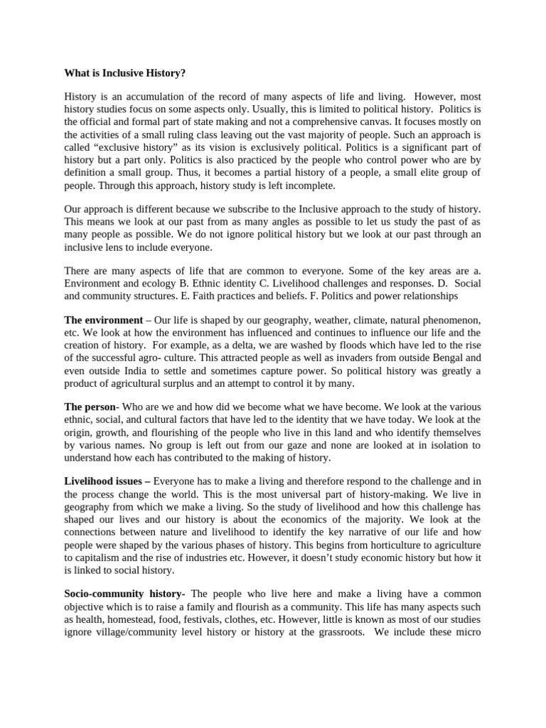 Understanding Inclusive History Approaches | PDF | Liberal Arts Education
