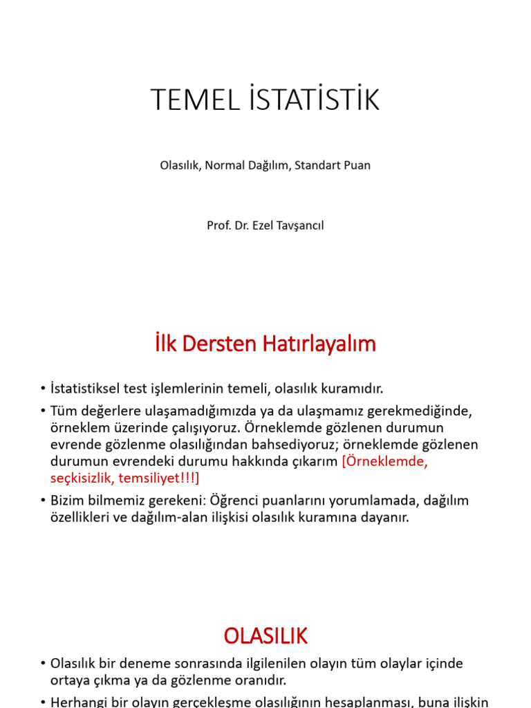 Olasilik Normal Dağilim Ve Standart Puanlar | PDF