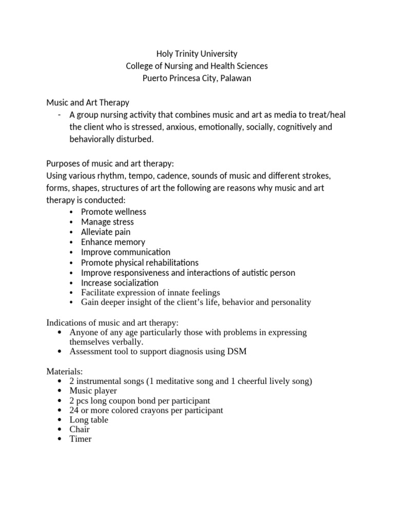 music-and-art-therapies-procedure-sad-checklist | PDF | Psychotherapy ...