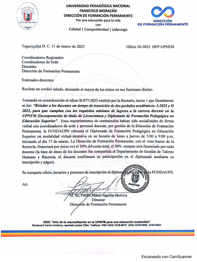 Oficio para Docentes DFP Diplomado | PDF
