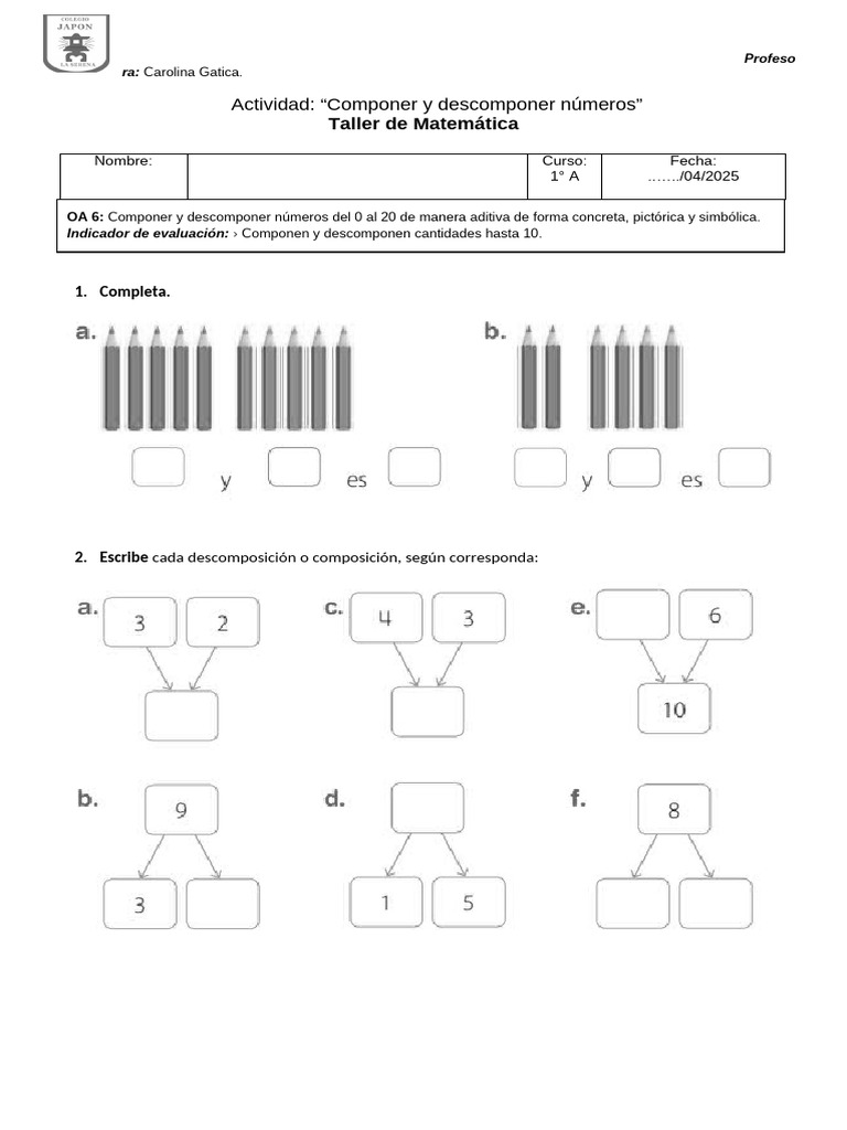 Guía Componer y Descomponer Números Primero | PDF