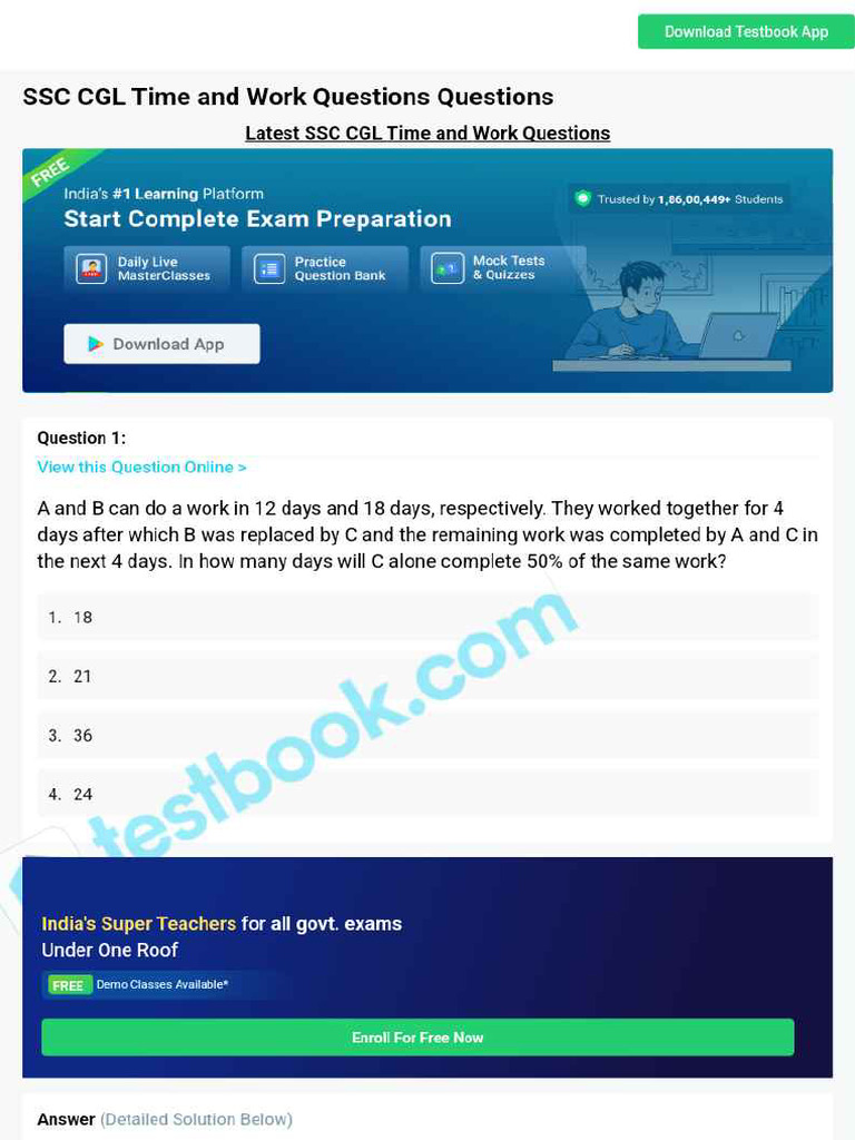 SSC CGL Time and Work Questions 637ef520f0329e8d172c2e3d | PDF