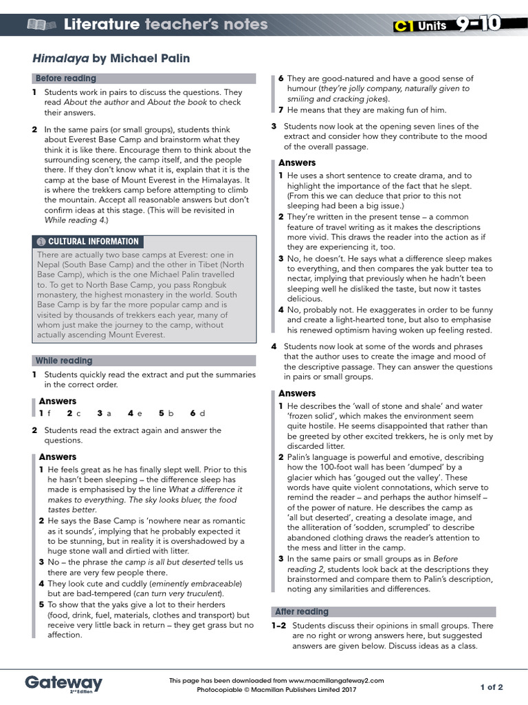 C1 UNITS 9 and 10 Literature teacher’s notes | PDF