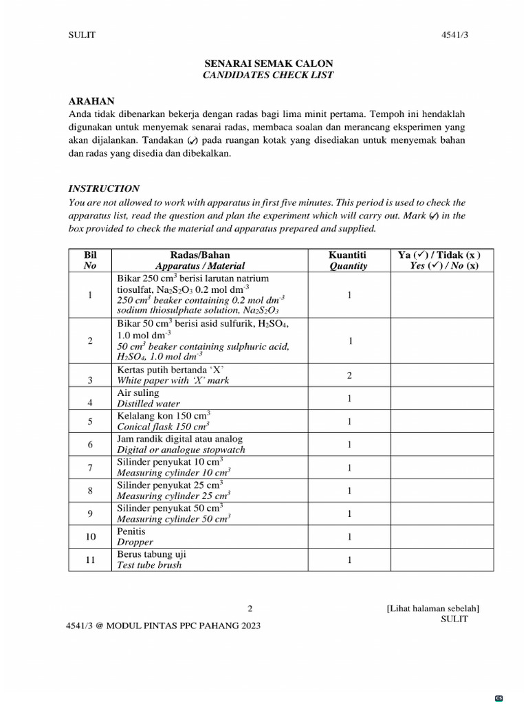 Kimia K3 Pahang 2023 | PDF