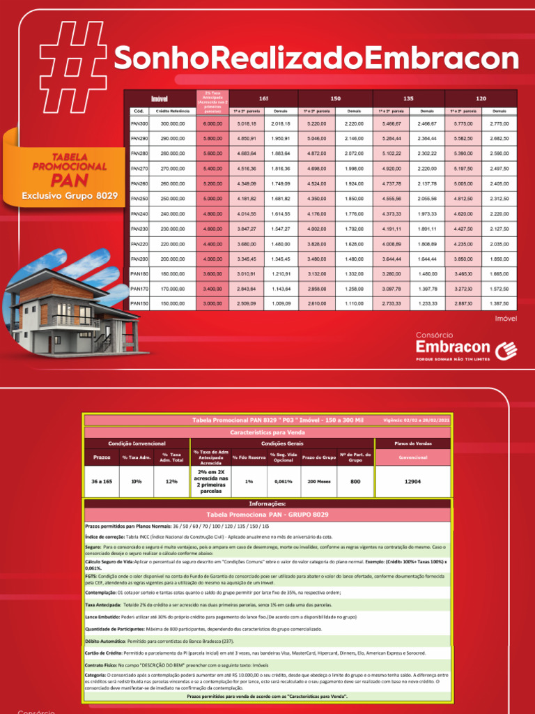 Tabela Embracon Imóvel Redutor de 50% | PDF