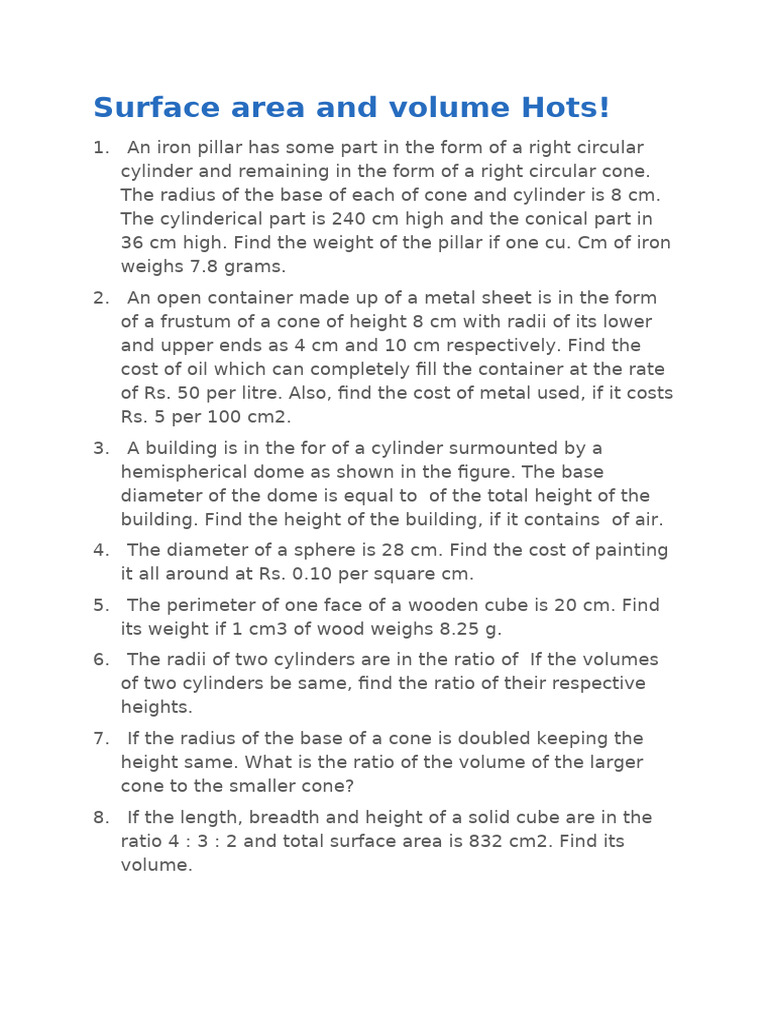 Surface area and volume | PDF
