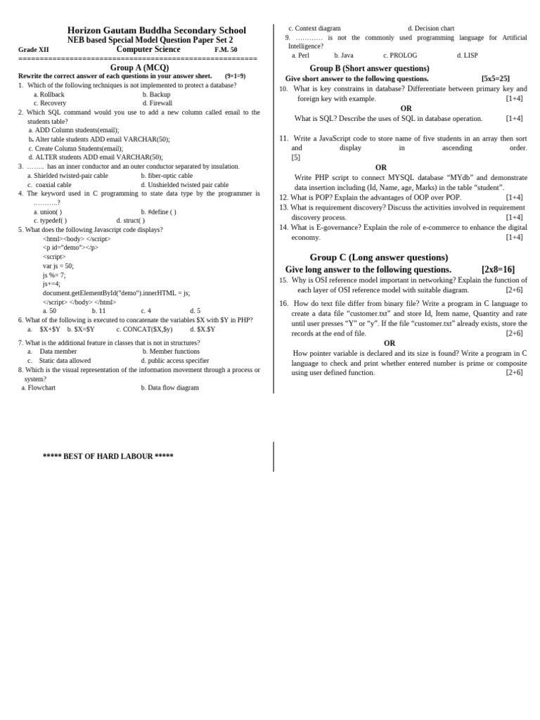 Computer Model Question Set 2 | PDF | Databases | Sql