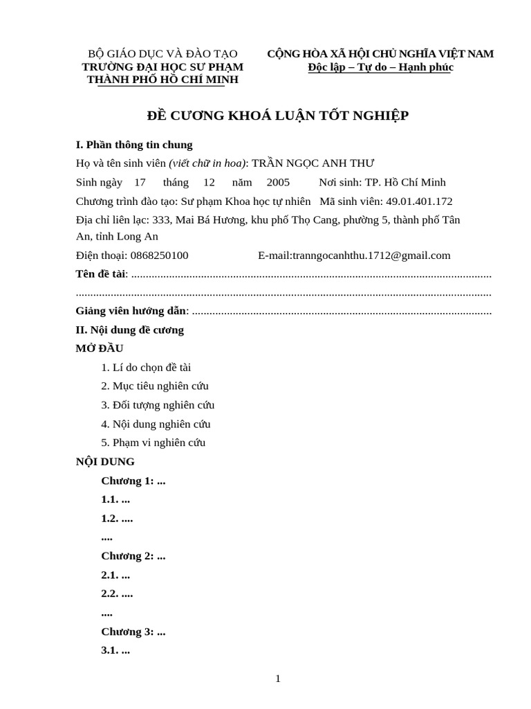 Mau - de Cuong KLTN | PDF