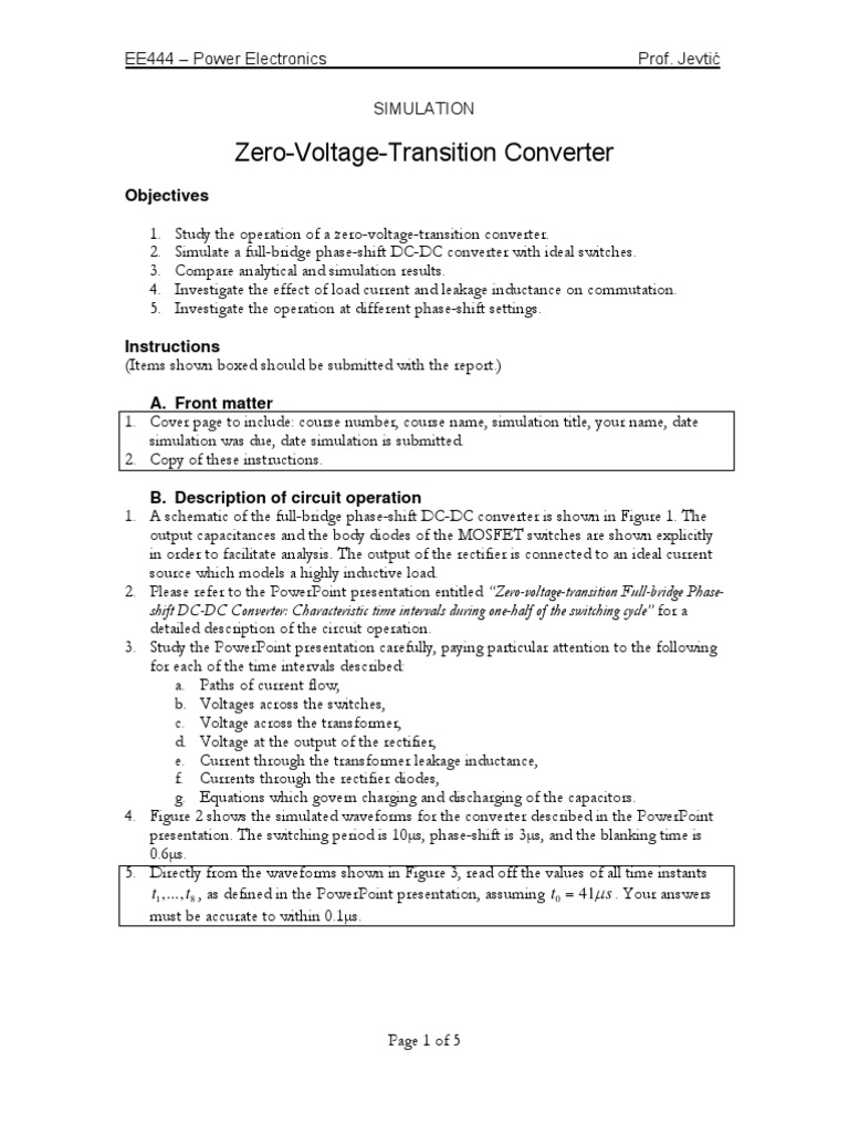 Zero-Voltage-Transition Converter: Objectives | PDF | Power Electronics | Rectifier
