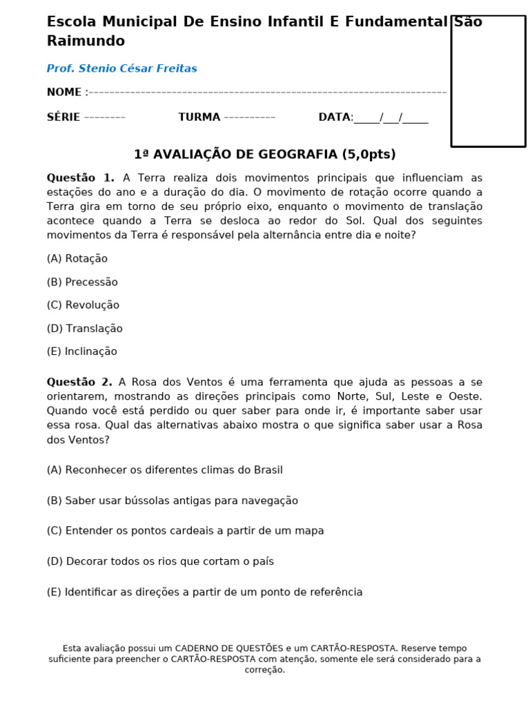 Prova de Mapas | PDF | Sol | Terra