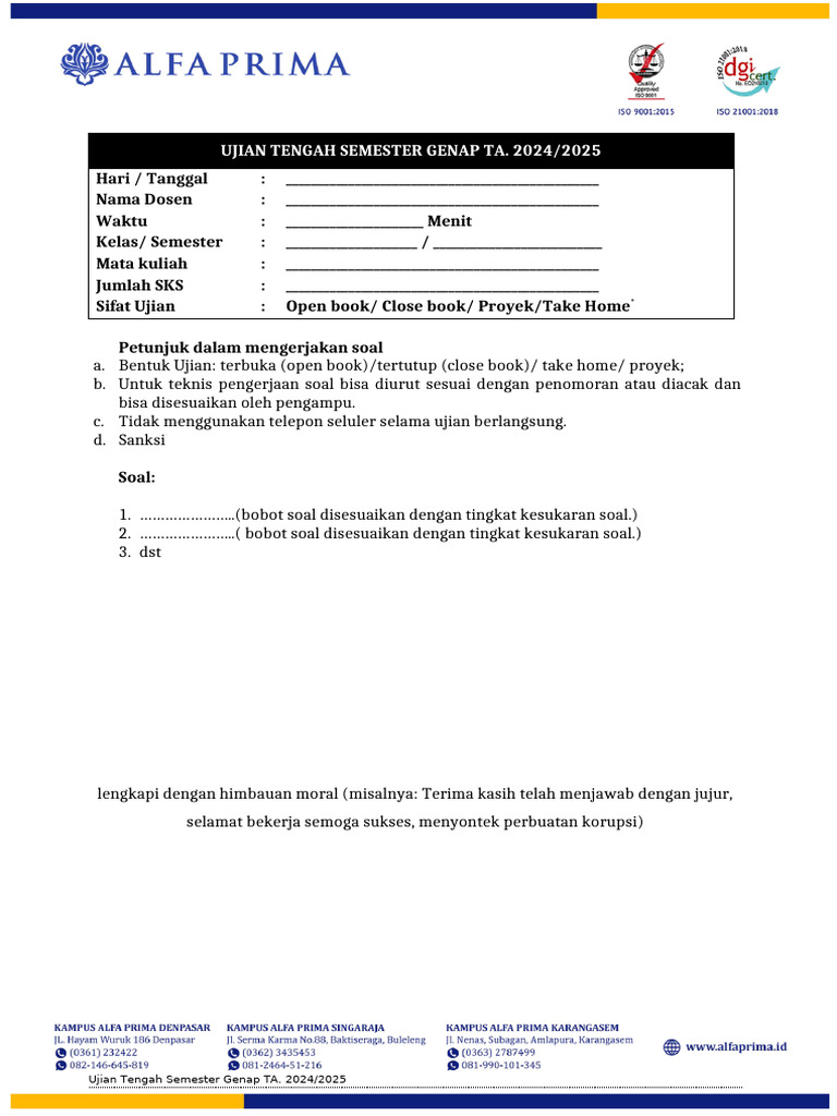 Format Soal Uts Genap | PDF