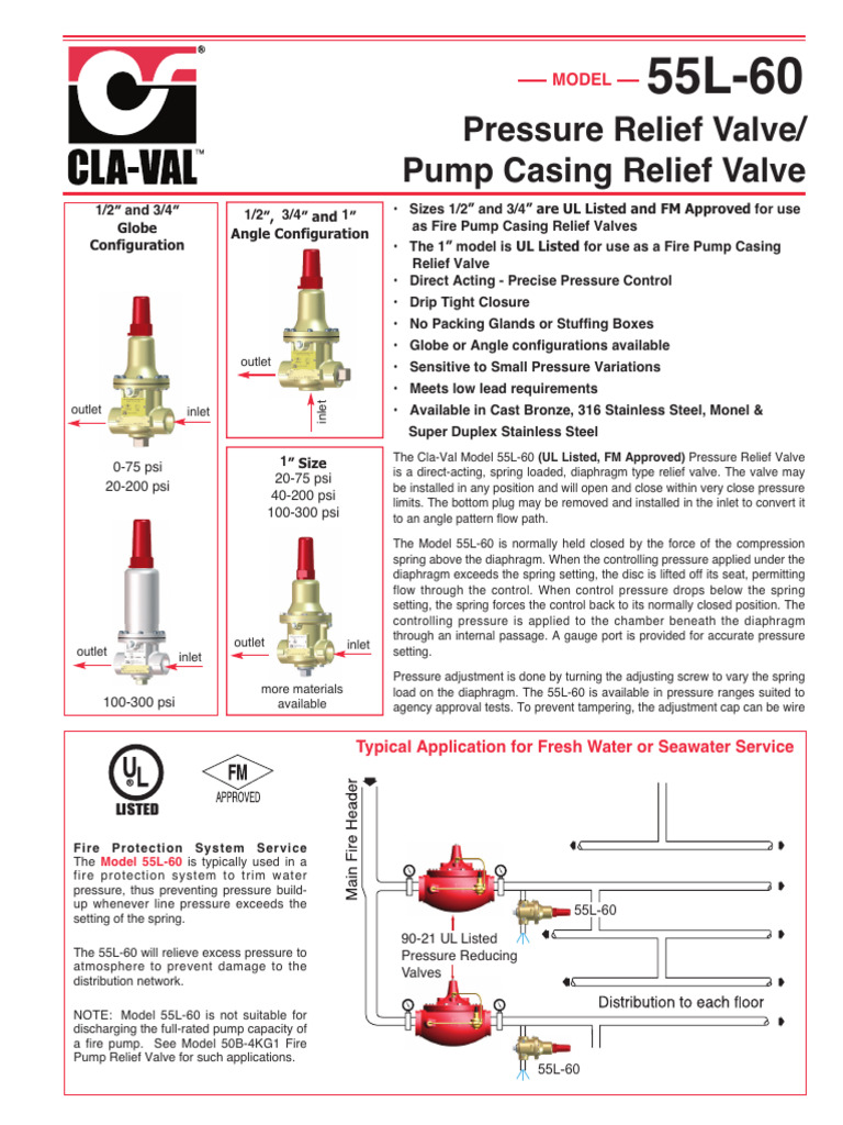 FICHA TÉCNICA VÁLVULA DE ALIVIO DE RECIRCULACION, CLA-VAL (2) | PDF | Valve | Pump