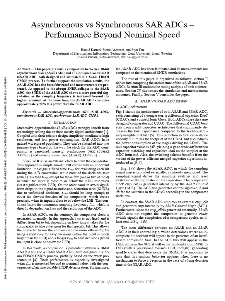 Asynchronous Vs Synchronous SAR ADCs Performance Beyond Nominal Speed | PDF | Analog To Digital ...
