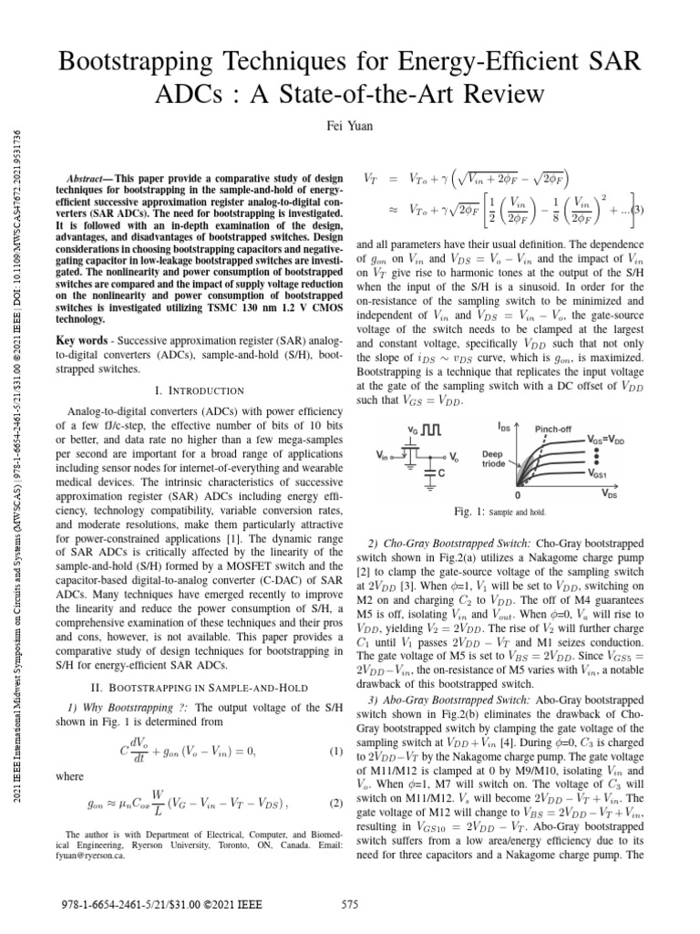 Bootstrapping Techniques For Energy-Efficient SAR ADCs A State-of-the-Art Review | PDF | Analog ...