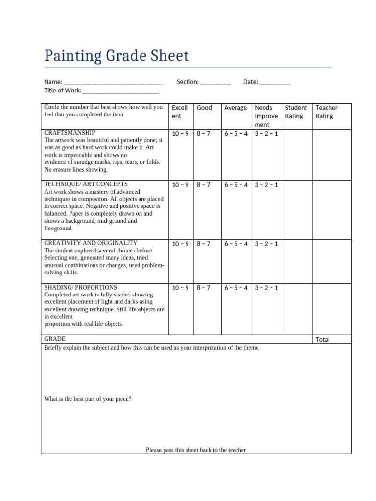 Painting and Photography Rubric | PDF | Composition (Visual Arts) | Drawing