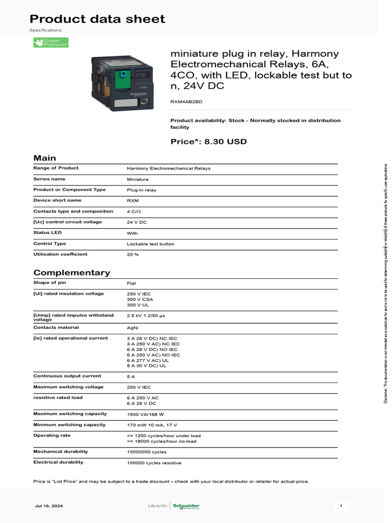 Schneider Electric - Harmony-Electromechanical-Relays - RXM4AB2BD | PDF ...