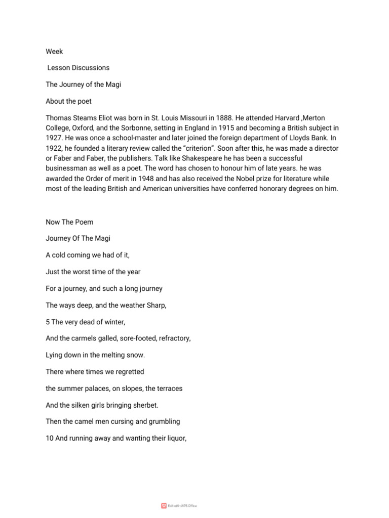 The Journey of The Magi | PDF