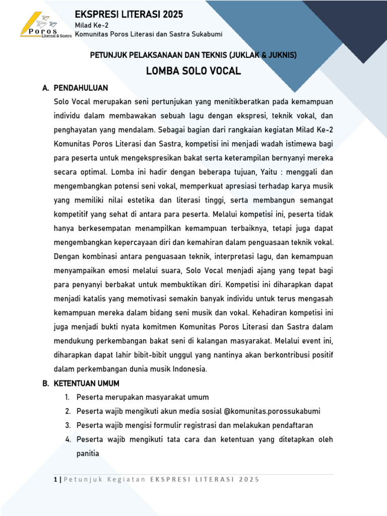 Lomba Solo Vocal Ekspresi Literasi 2025 | PDF