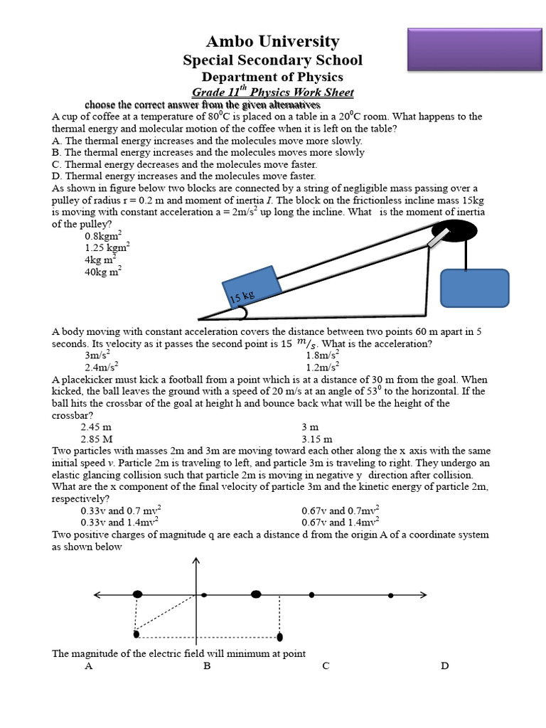 Grade 11th Physics Work Sheet | PDF | Heat Transfer | Collision