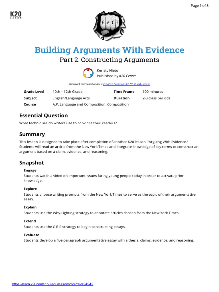 Building-Arguments-With-Evidence | PDF | Essays | Human Communication