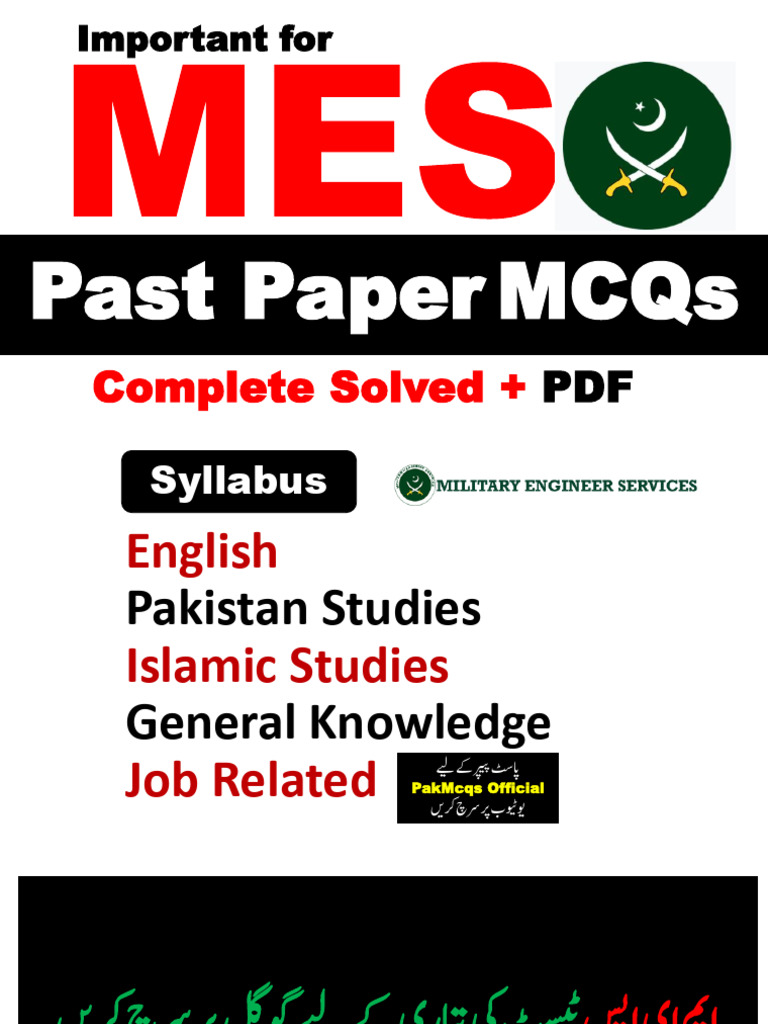 MES Important MCQs From Past Papers | PDF | Pakistan | Muhammad