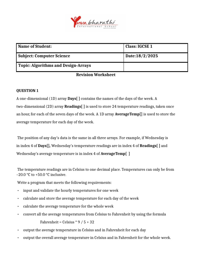 GIDB7992701-ANSWERS Array Revision Worksheet 5 | PDF | Fahrenheit ...