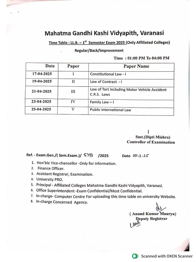 LL.B 1ST Semester Exam 2025 (Only Affiliated College) | PDF