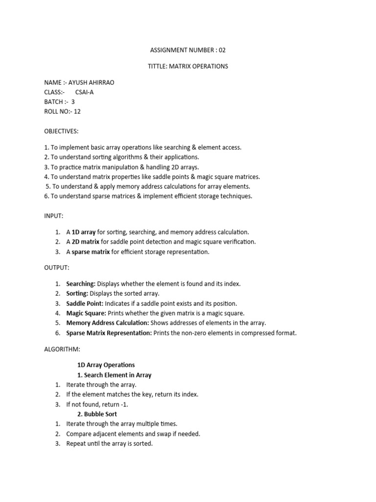 12 - Ayush Ahirrao - Assignment 2 | PDF | Matrix (Mathematics) | Matrix Theory